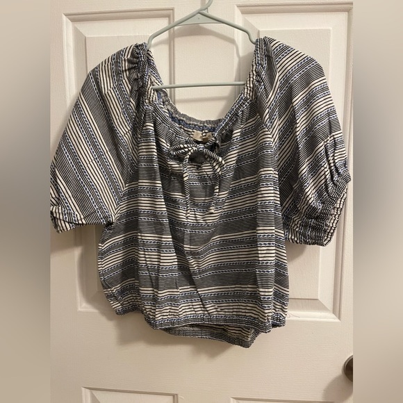 Madewell | Tops | Madewell Blue And Gray Keyhole Striped Crop Top ...